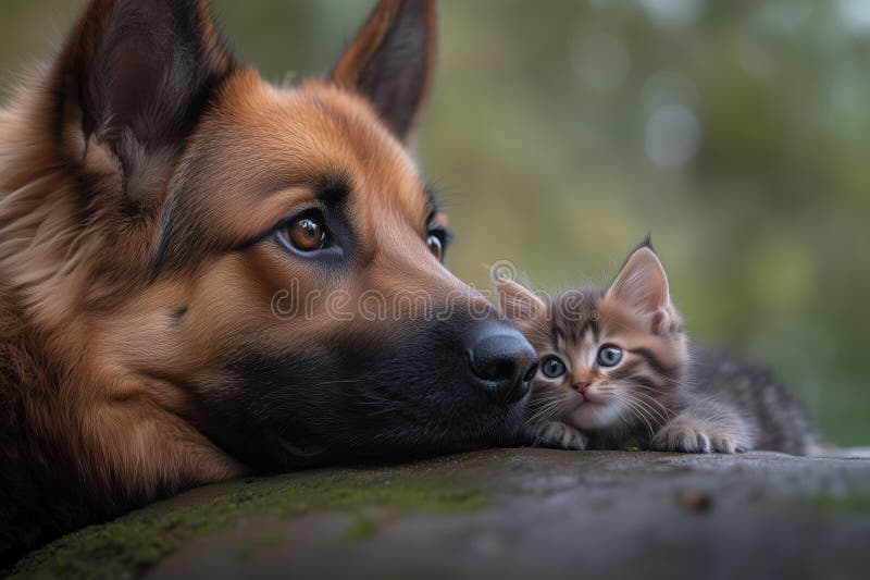 German Shepherd Dog and Kitten Together Stock Illustration ...