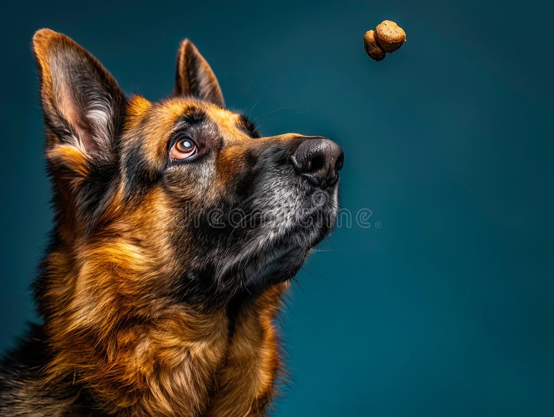 A German Shepherd Dog Looking Up at Something in the Sky Stock Photo ...