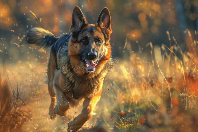 A German Shepherd Dog Running Freely in a Green Open Field, Possibly ...