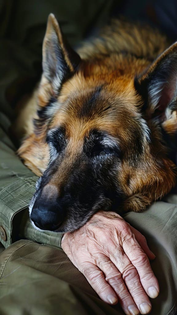 A German Shepherd Dog Sleeping on a Man S Lap Stock Photo - Image of ...