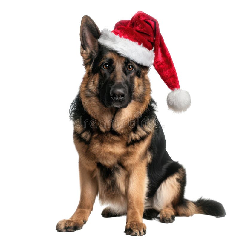 German Shepherd Dog Wearing a Santa Hat Stock Image - Illustration of ...