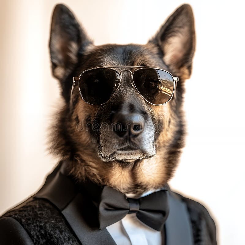 A German Shepherd Dog Wearing Sunglasses and a Tuxedo Stock Image ...