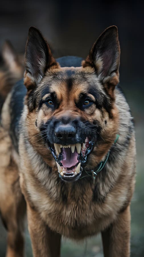 German Shepherd Exhibits Aggression with Bared Teeth, Alert Ears ...