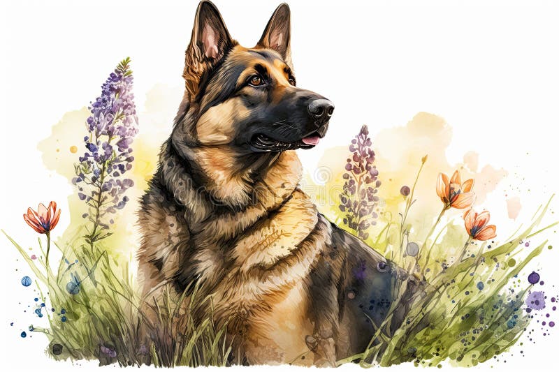 German Shepherd. Generative Ai. Spring Dog Portrait. Portrait of a ...