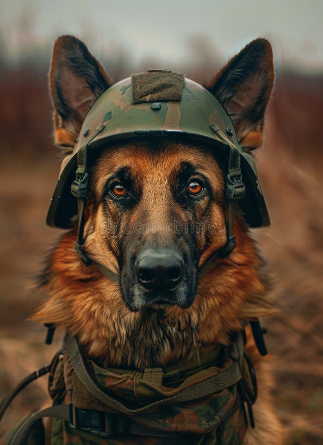 German Shepherd in Military Helmet Stock Photo - Image of puppy, army ...