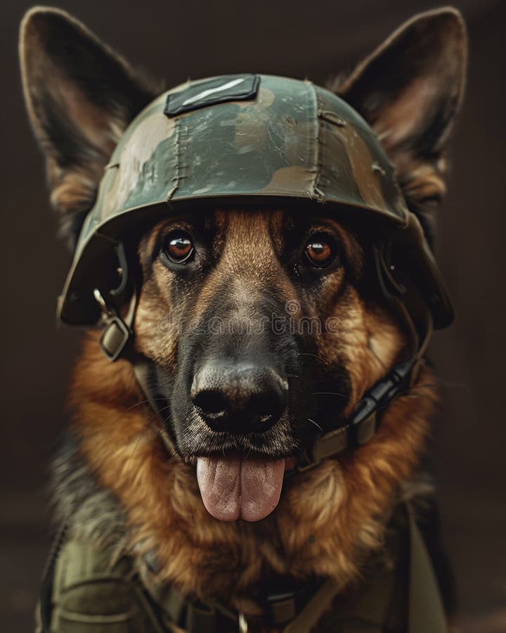 German Shepherd in Military Helmet Stock Image - Image of purebred ...