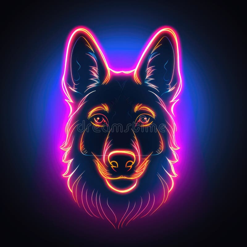 German Shepherd. Neon Outline Icon with a Light Effect Stock ...