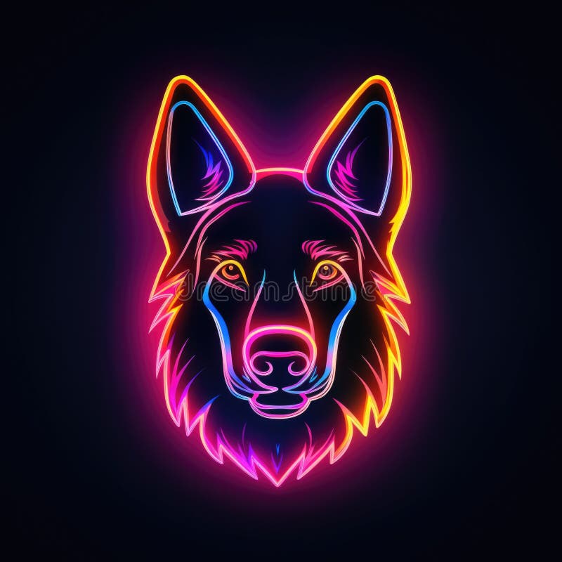 German Shepherd. Neon Outline Icon with a Light Effect Stock ...