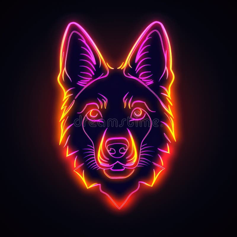 German Shepherd. Neon Outline Icon with a Light Effect Stock ...
