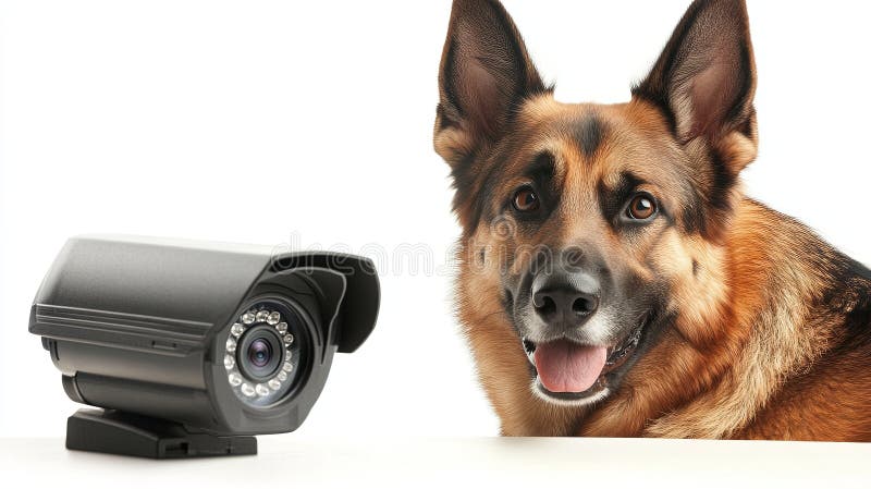 German Shepherd Next Security Camera White Background Stock Photos ...