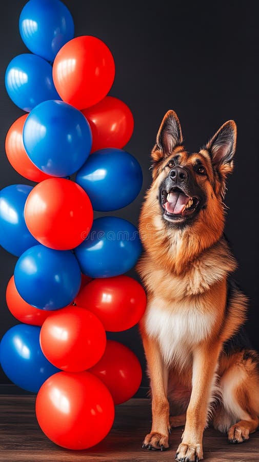 German Shepherd Posing Stack Red White Blue Stock Photos - Free ...