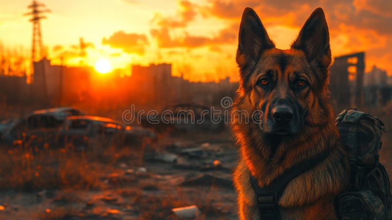German Shepherd in Post-apocalyptic Setting - Generative Ai Stock ...