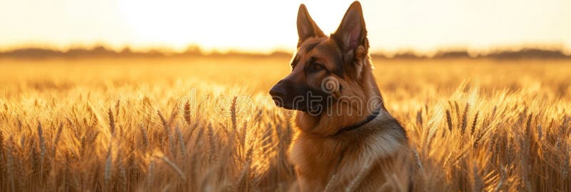 Majestic German Shepherd Sitting Golden Field Sunset Stock Photos ...