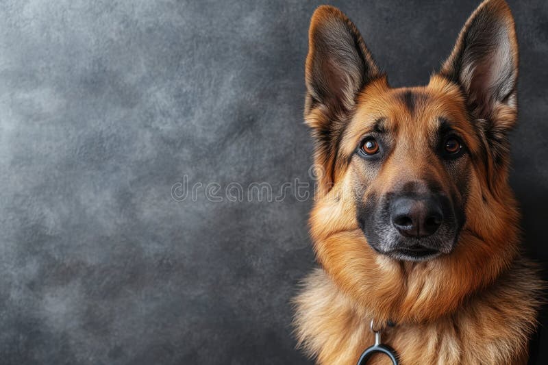 A German Shepherd Stands Against a Textured Gray Backdrop, Highlighting ...