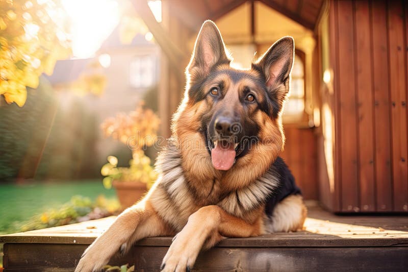 German Shepherd on Veranda stock illustration. Illustration of ...
