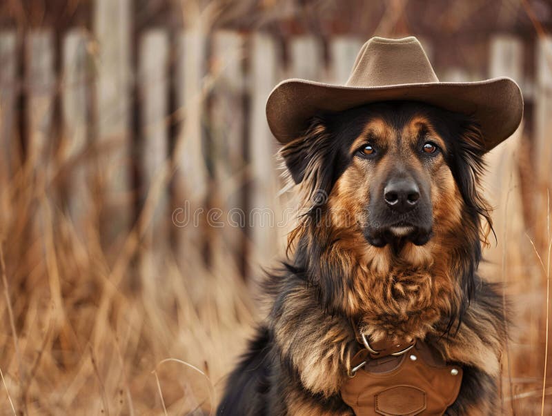 German Shepherd Wearing a Cowboy Hat Outdoors. Artificial Intelligence ...