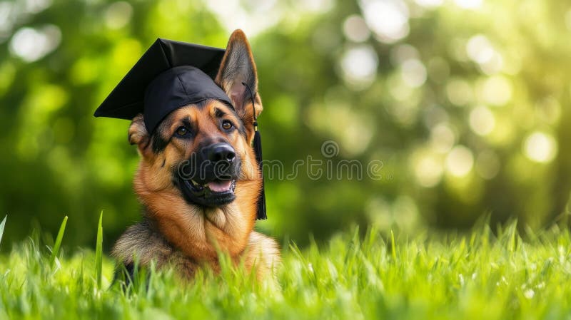 This German Shepherd is Wearing a Graduation Cap while Sitting in a ...