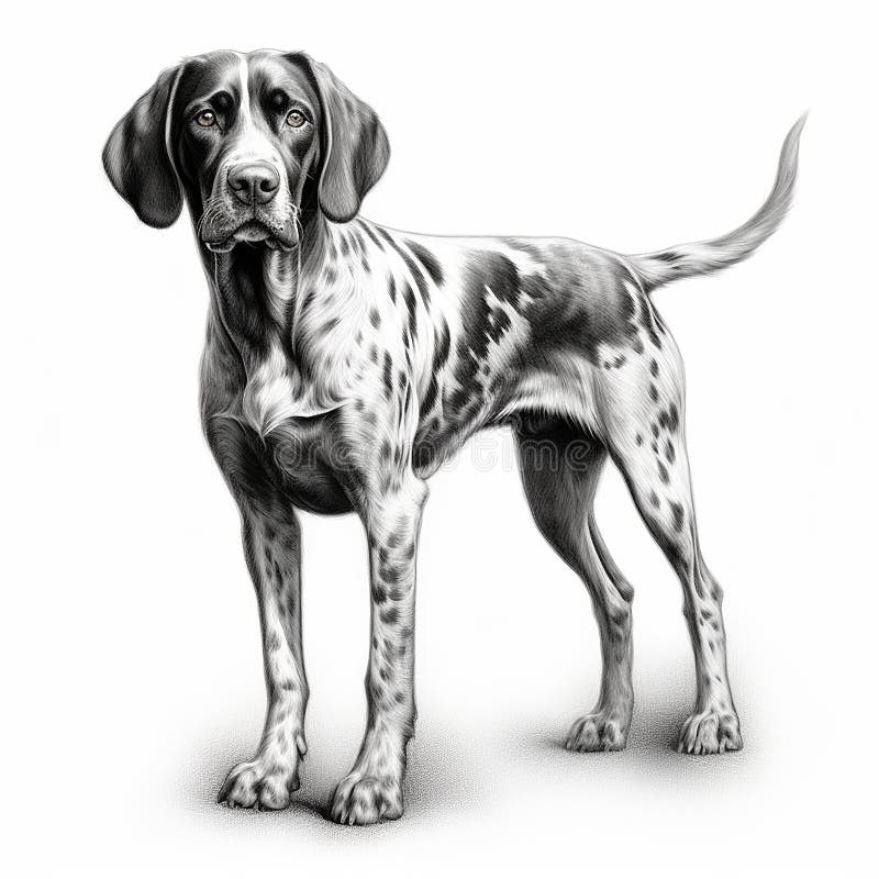 German Shorthaired Pointer Dog Portrait Sketch, Drawing Isolated on ...