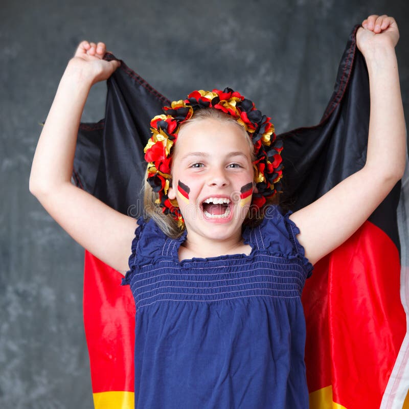 German Soccer Fan Waving Her Flag Stock Photo - Image of happiness ...