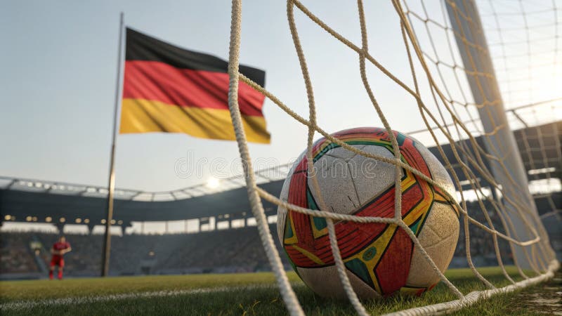 German Soccer Goal Stadium, Ball, Flag, Net, 3D Render, Soccer, Germany ...