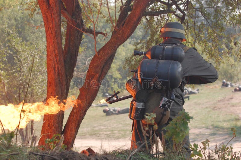 German Soldier with Flame-thrower Stock Photo - Image of armed ...