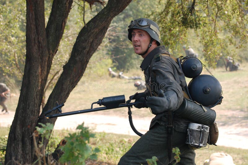 German Soldier with Flame-thrower Stock Image - Image of antique ...