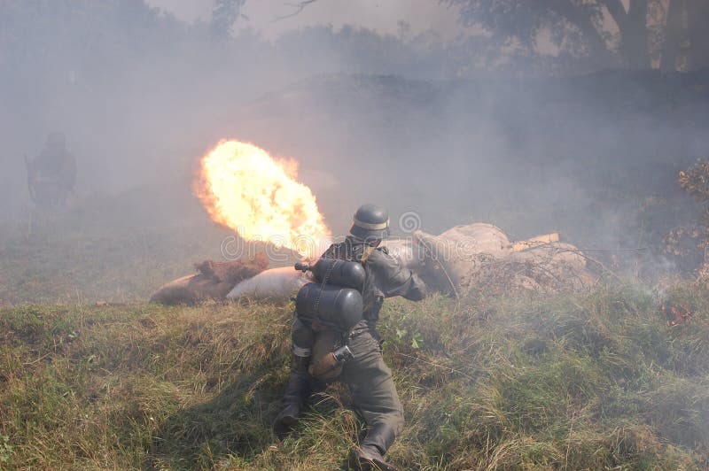 German Soldier with Flame-thrower Stock Image - Image of burn, ammo ...