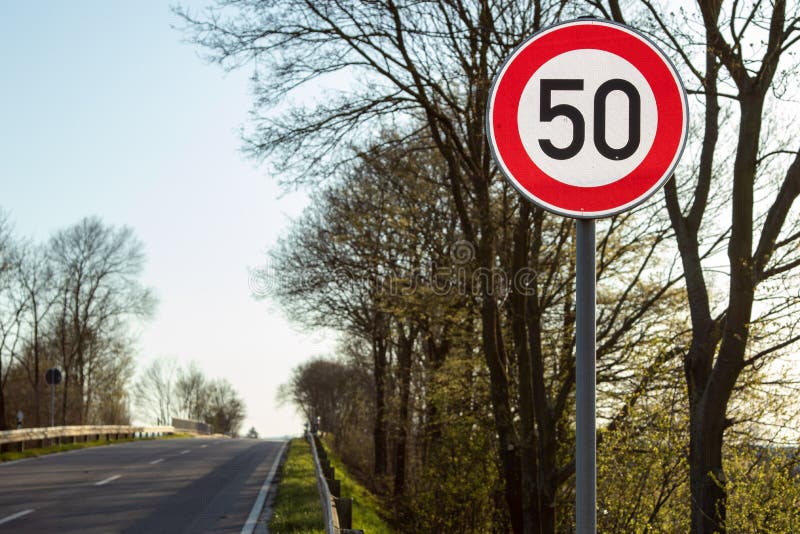 German Speed Limit Sign 50 Kmh at a Country Road Stock Photo - Image of ...