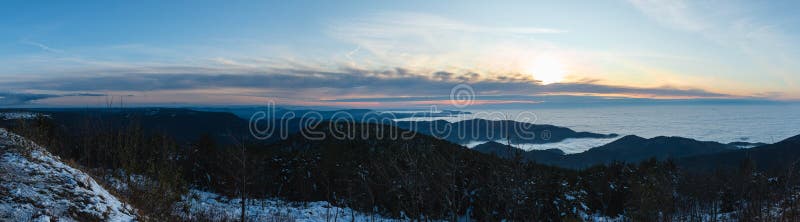 German Sunset in the Mountains and an Ocean of Clouds Stock Photo ...