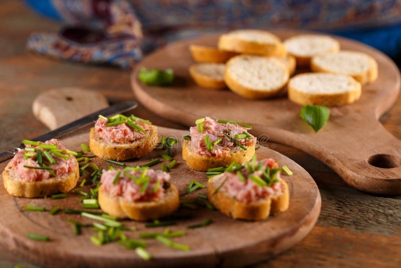 German Teewurst on a Slice of Bruschetta Stock Photo - Image of kitchen ...
