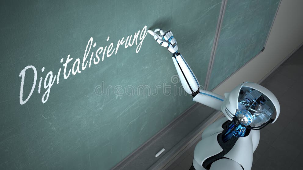Humanoid Robot Blackboard Digitalisierung Stock Illustration ...