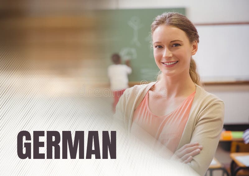 German Text and School Teacher with Class Stock Image - Image of blur ...