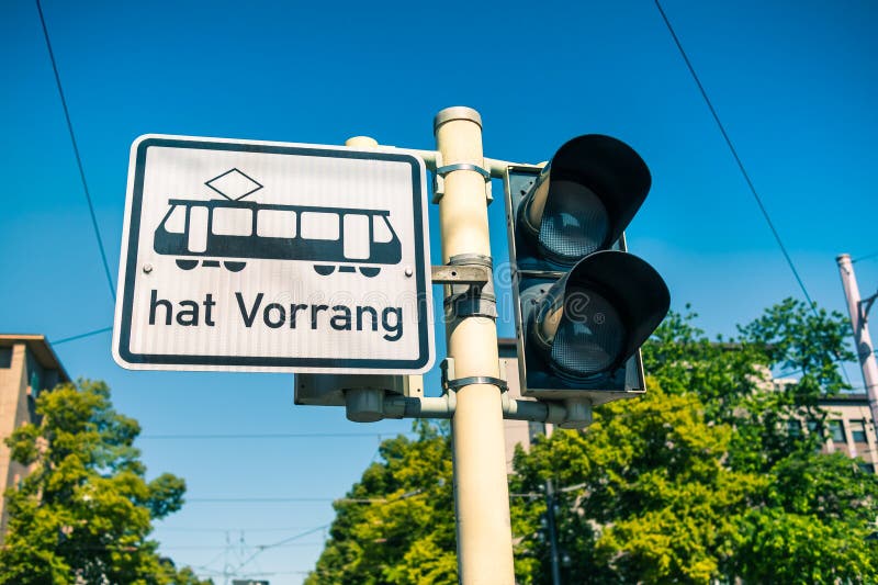 German Traffic Sign with Tram Has Priority with Traffic Lights Stock ...