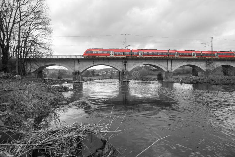 German Train on a Bridge in Black and White Stock Photo - Image of ...