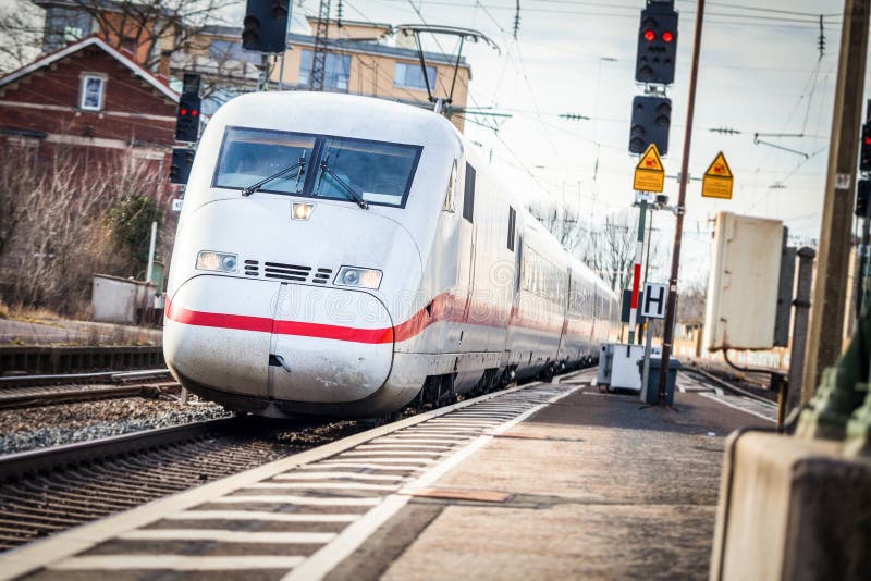 German Train Passes a Train Station Stock Image - Image of freight ...