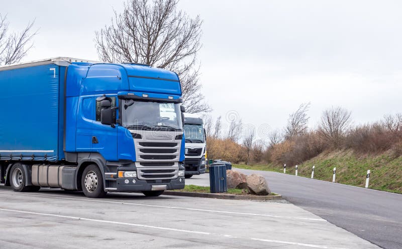 German Trucks at a Rest Stop Stock Image - Image of overnight ...