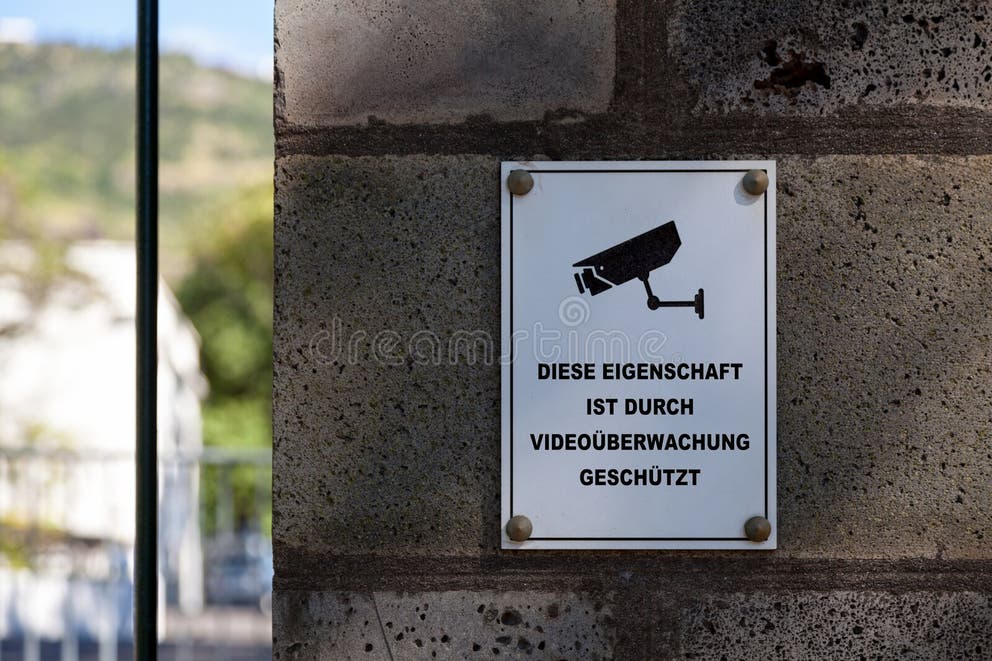 German Video Surveillance Sign Stock Photo - Image of german, fence ...
