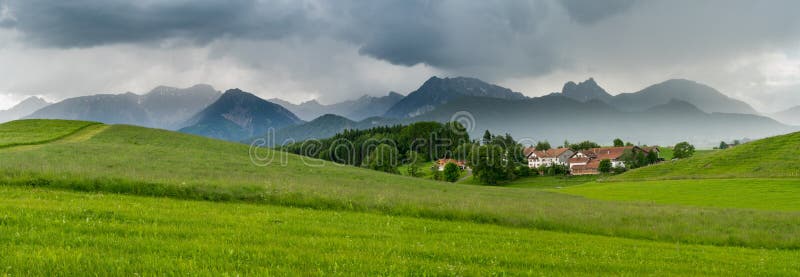 German Village in an Alpine Mountain Landscape Stock Image - Image of ...