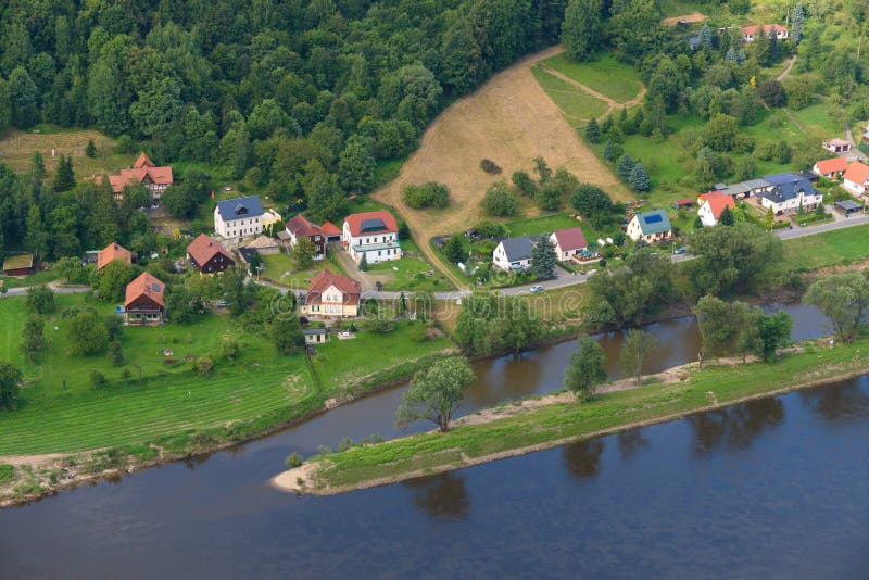 German Village on the Banks of the River. Stock Photo - Image of europe ...