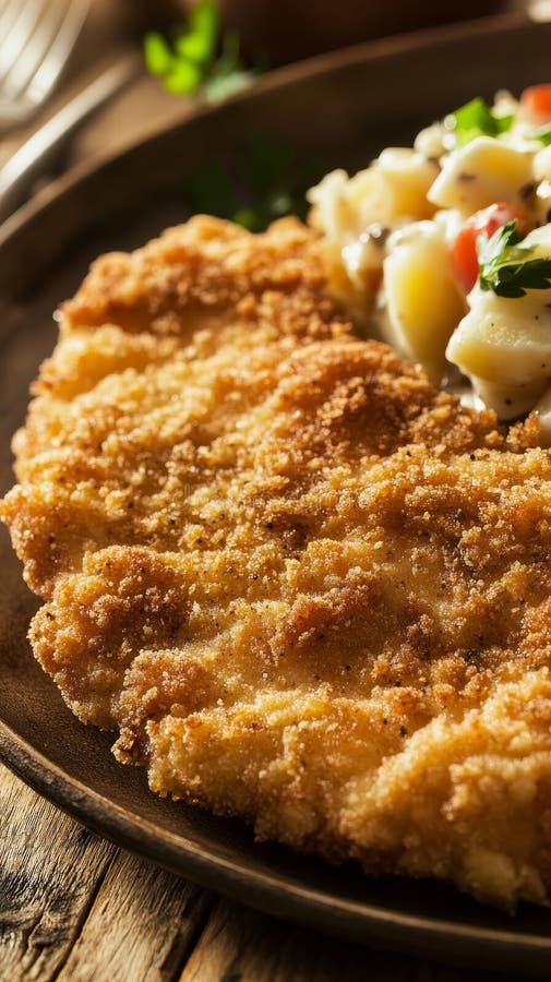 German Weiner Schnitzel with Potatoes, Breaded by Hand. Stock ...