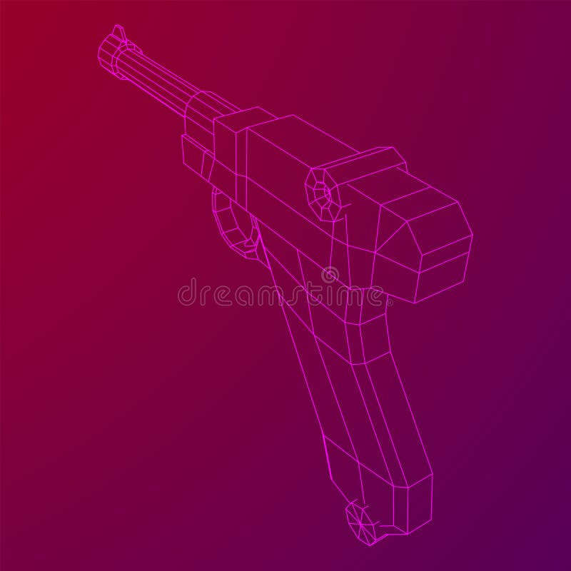 German World War Military Firearm Pistol. Wireframe Low Poly Vector ...