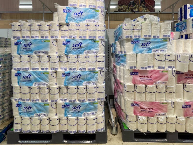 Germany Berlin August 23, 2024. a Stack of Toilet Paper is Piled High ...