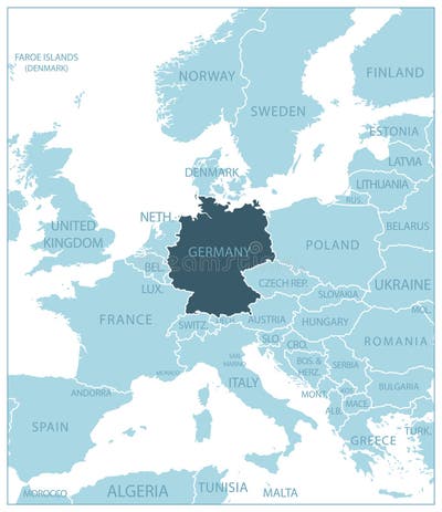 Germany - Blue Map with Neighboring Countries and Names Stock ...
