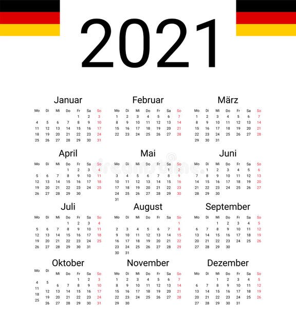 Germany 2021 Calendar. Vector Design Template Start from Monday. All ...