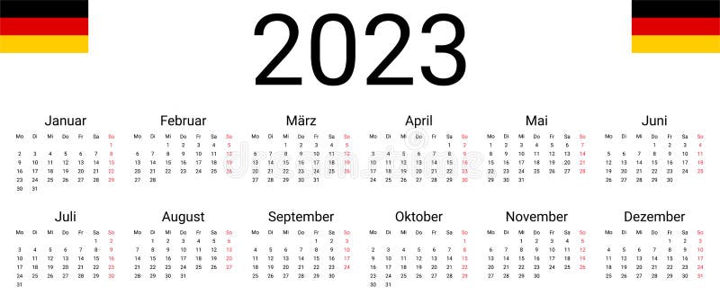 Germany 2023 Calendar. Vector Design Template Start from Monday. Full ...