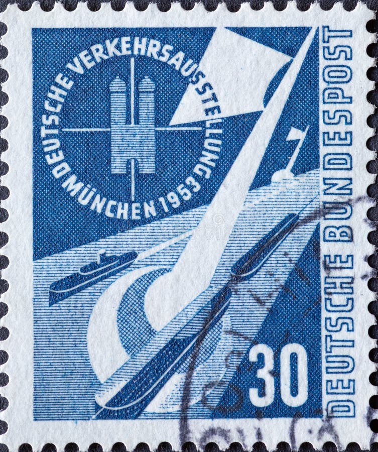 GERMANY - CIRCA 1953: this Postage Stamp Shows a Canal with Ships and ...