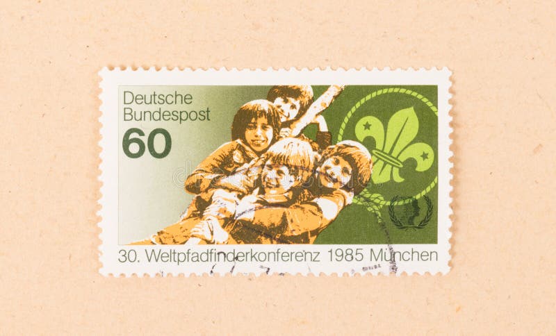 A Stamp Printed in Germany Shows Playing Children, Circa 1980 Editorial ...
