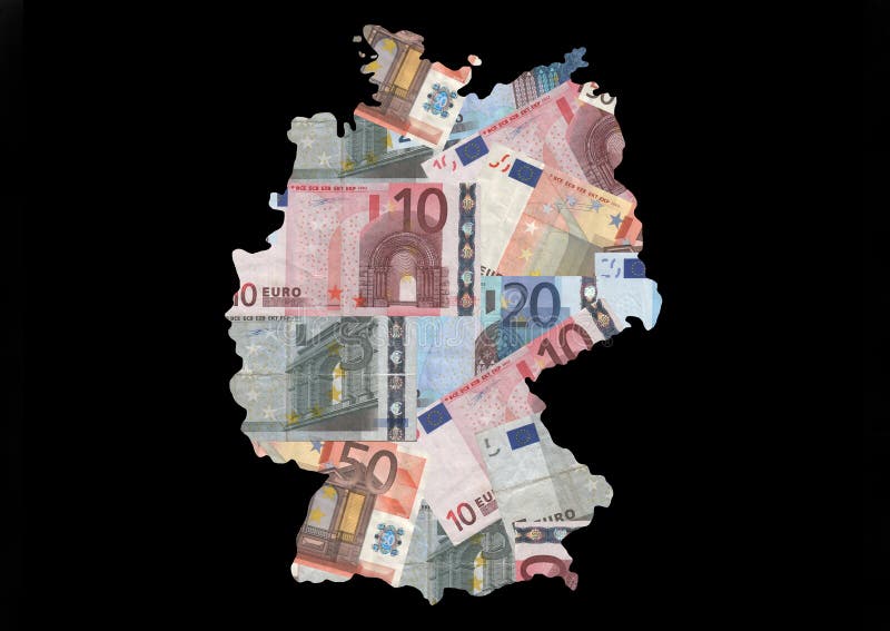 Map of Germany with euros stock illustration. Illustration of collage ...