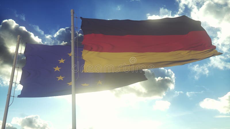Germany and European Union Flags Waving on the Wind. the European Union ...
