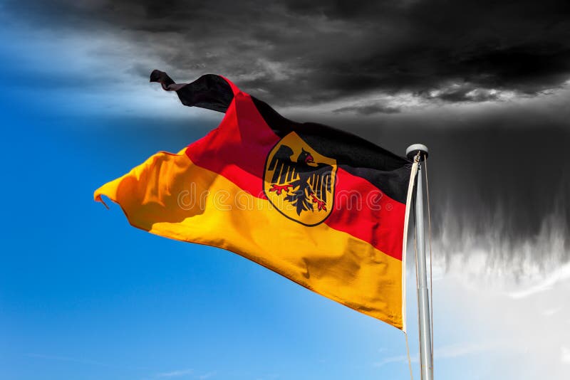 Germany Flag on Dramatic Sky Stock Image - Image of conflict, dark ...